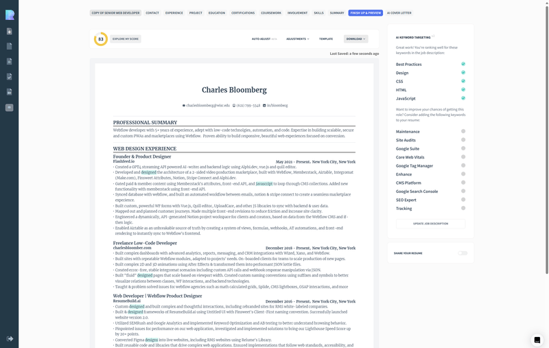ResumeBuild: AI Resume Builder - Optimize your resume from start to finish.